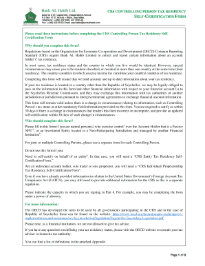 Fillable Online CRS Self Controlling Person Tax Residency Self ...