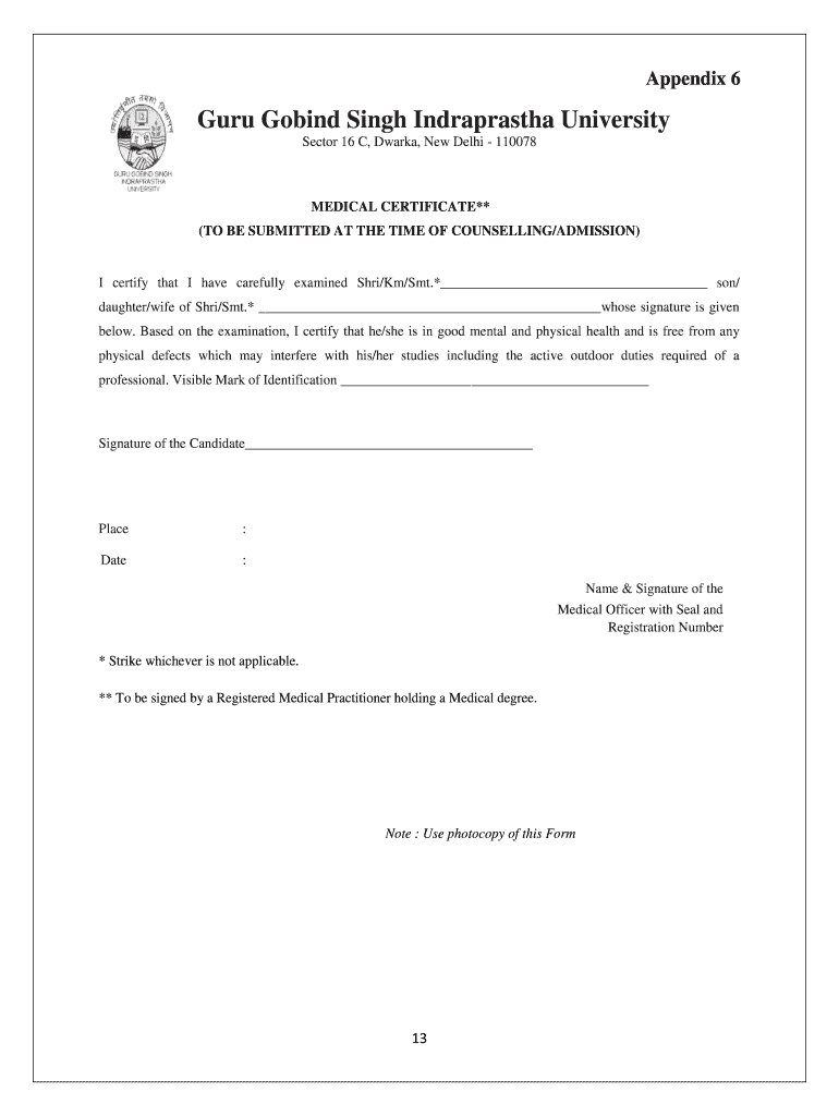 Fillable Online Guru Gobind Singh Indraprastha University - Amity University Fax Email Print ...