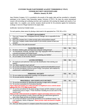 Fillable Online Fillable Online JQD28 Vendor CTPAT Security ...