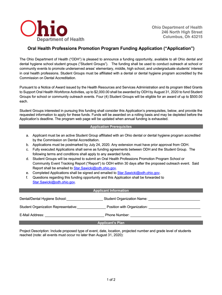 Fillable Online Oral Health Program - Ohio Department of Health - Ohio ...