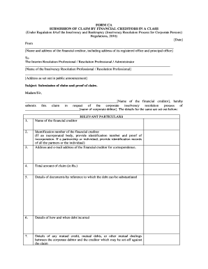 Fillable Online FORM C PROOF OF CLAIM BY FINANCIAL CREDITORS Fax Email ...