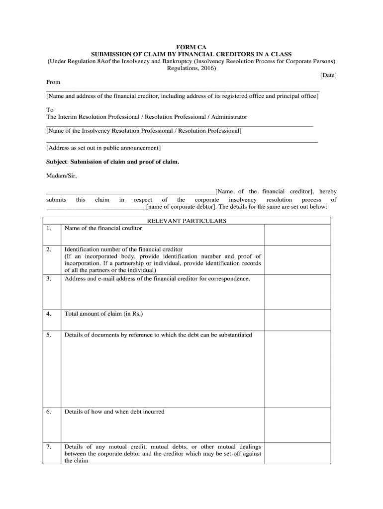 Fillable Online FORM C PROOF OF CLAIM BY FINANCIAL CREDITORS Fax Email Print - pdfFiller
