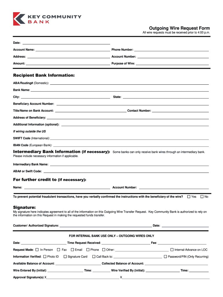 Fillable Online Outgoing Wire Request Form Fax Email Print - pdfFiller