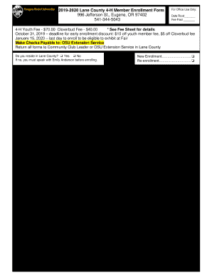 Fillable Online 2019-2020 Lane County 4-H Member Enrollment Form Fax ...