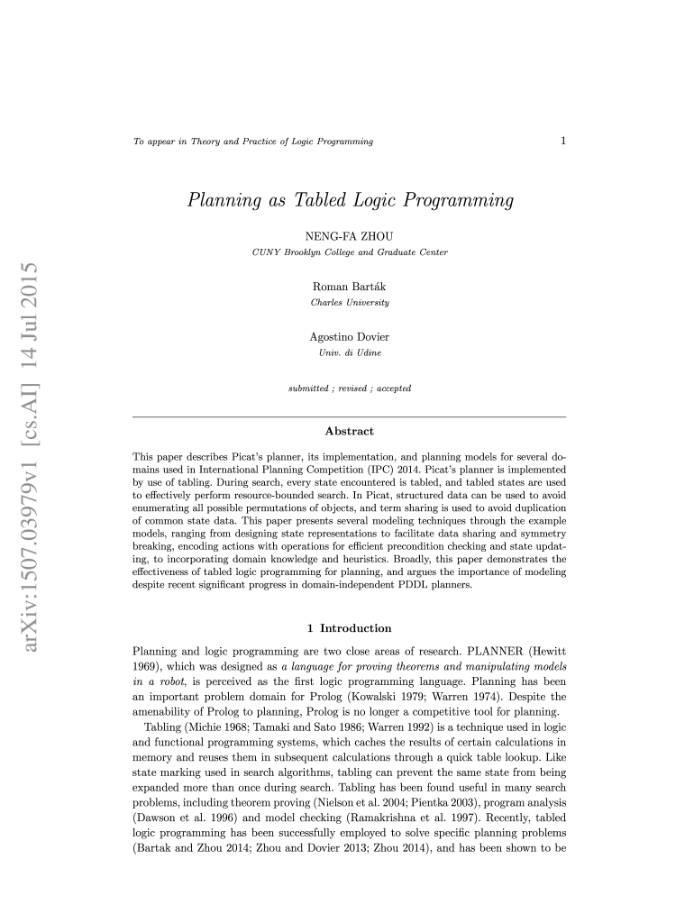 Fillable Online Planning as Tabled Logic Programming Fax Email Print ...
