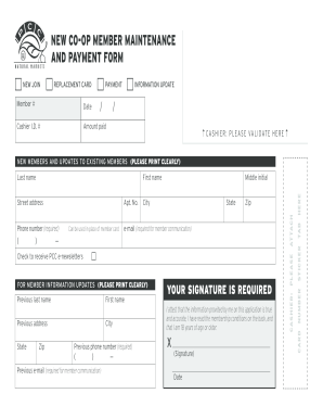 Fillable Online new co-op member maintenance and payment form - PCC ...