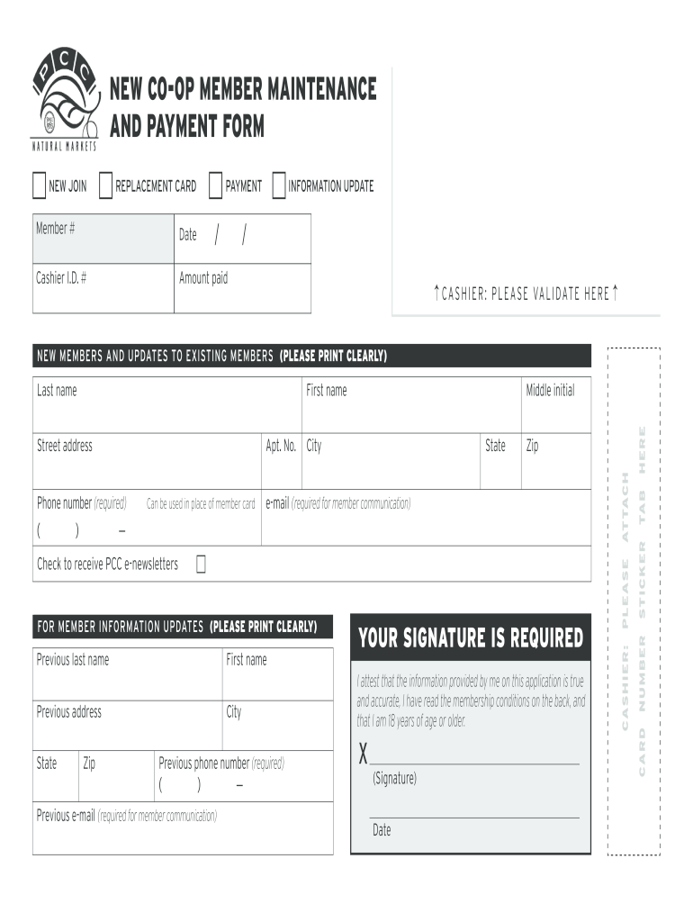Fillable Online new co-op member maintenance and payment form - PCC ... Fax Email Print - pdfFiller