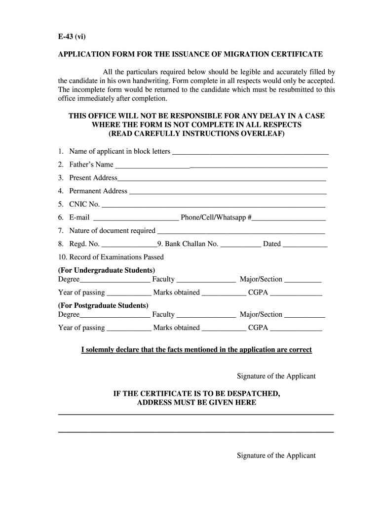 Application For Migration Certificate - Fill Online, Printable ...