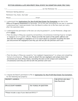 Fillable Online Late Filing - NON-PROFIT EXEMPTION (Nunc Pro Tunc) Fax ...