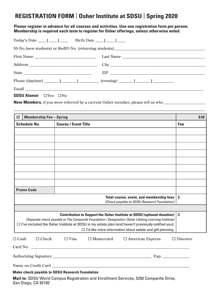 Fillable Online SDSU World Campus Registration Form. Registration Form for SDSU World Campus ...