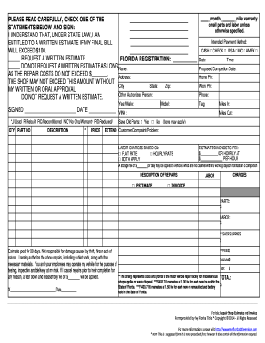 Fillable Online Florida Invoice for Auto Repair Business or Mechanic ...