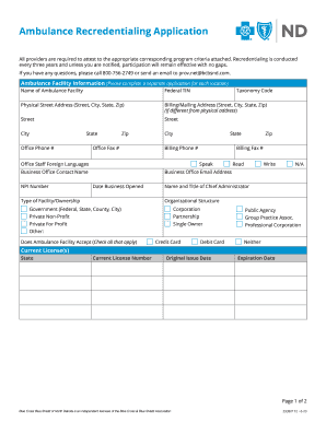 Fillable Online BND Ambulance Recredentialing Application Fax Email ...