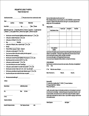 Fillable Online Presumptive Eligibility Hospital Patient Information ...