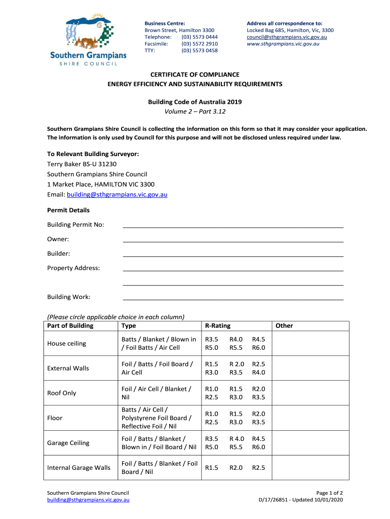 Fillable Online CERTIFICATE OF COMPLIANCE ENERGY EFFICIENCY AND ... Fax ...