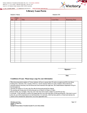 Fillable Online Library Loan Form - victory.nsw.edu.au Fax Email Print ...