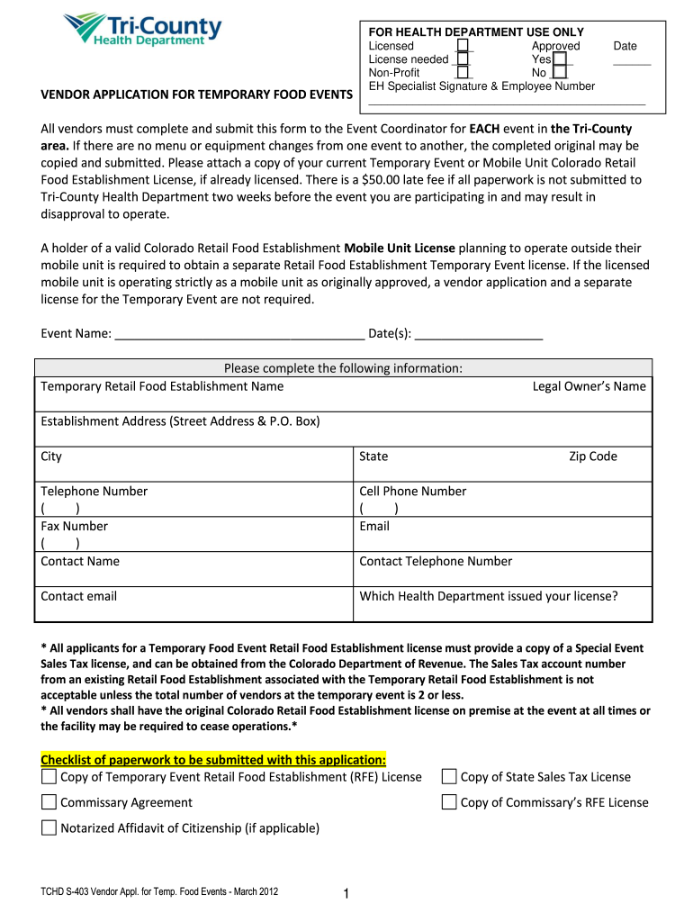 Fillable Online vendor application for temporary food events - Summit ...