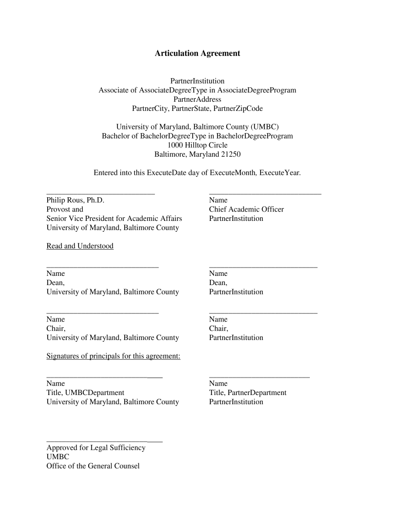 Fillable Online Articulation Agreement template revised 2011.docx Fax Email Print - pdfFiller