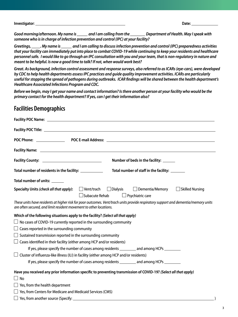 Fillable Online Infection Prevention and Control Assessment Tool for ...