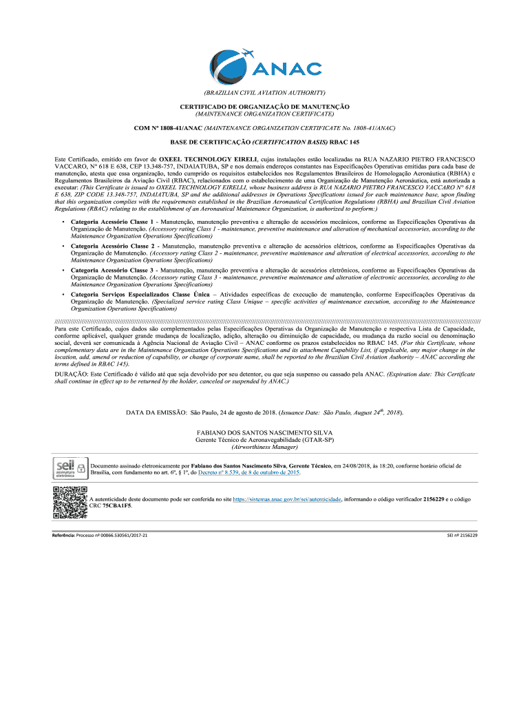 Fillable Online SEI/ANAC - 2156229 - Formulrio F-900-71B Cert Organizao ...