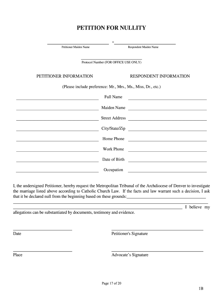 Fillable Online METROPOLITAN TRIBUNAL & OFFICE OF CANONICAL AFFAIRS Fax ...