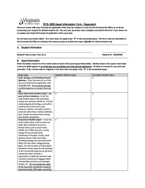 Fillable Online 20192020 Asset Information Form - Dependent Fax Email ...