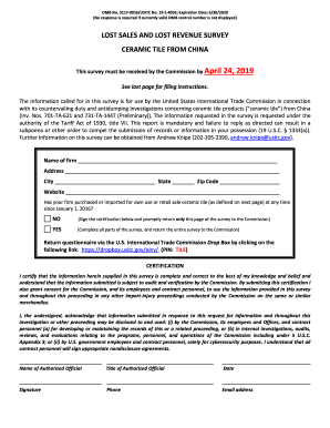 Fillable Online lost sales and lost revenue survey ceramic tile from ...