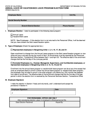 Fillable Online Annual Leave or Sick Leave Election Form - Forms (CDE ...