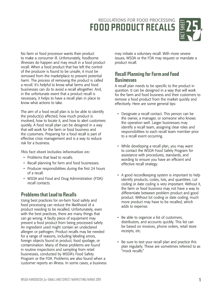 Fillable Online FOOD PRODUCT RECALLS Fax Email Print - pdfFiller