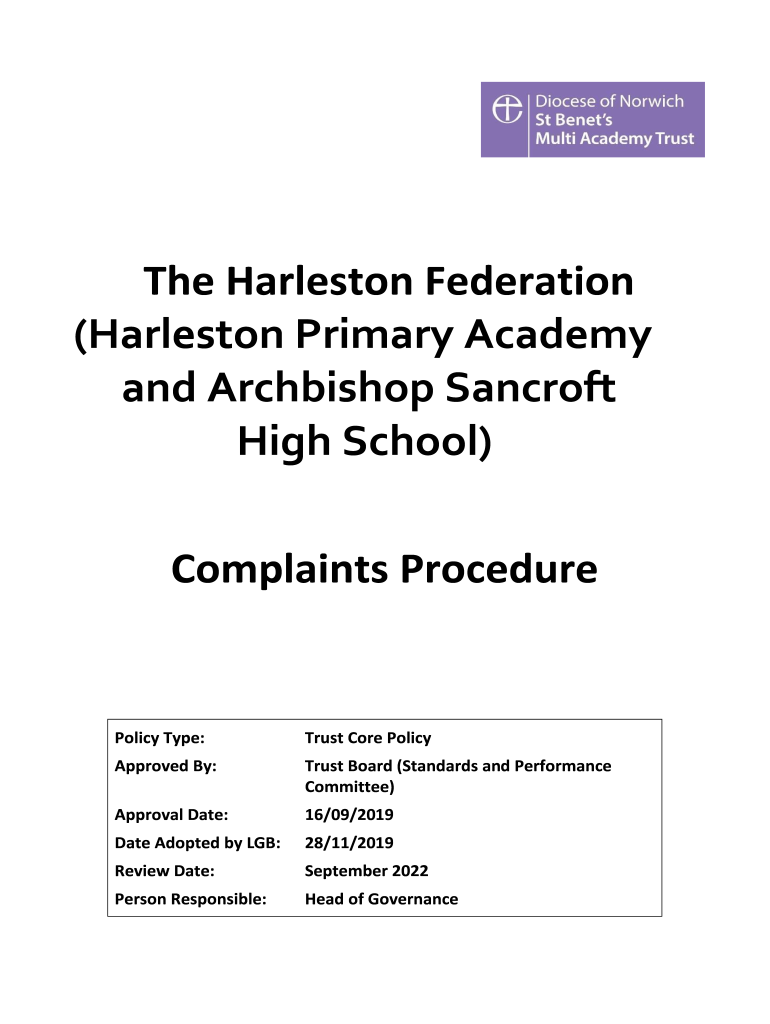 Fillable Online The Harleston Federation (Harleston Primary Academy and ...