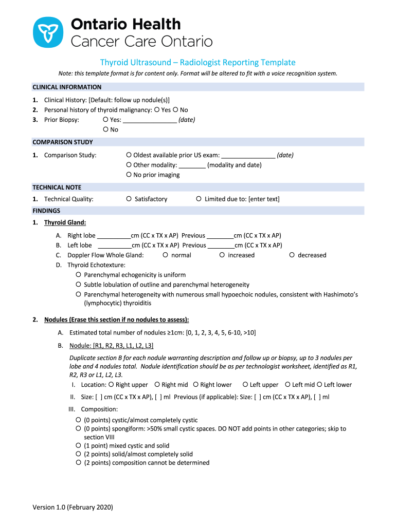 Fillable Online Thyroid Ultrasound Radiologist Reporting Template Fax ...