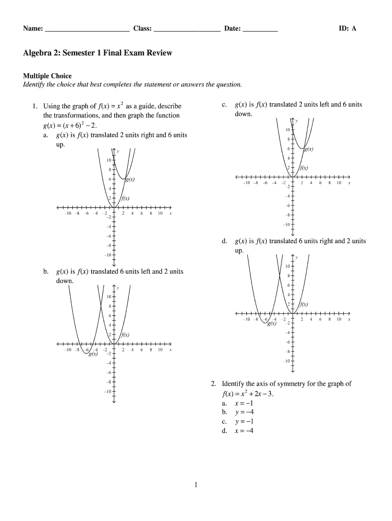 Algebra 2 Final Exam With Answers Pdf - Fill Online, Printable ...