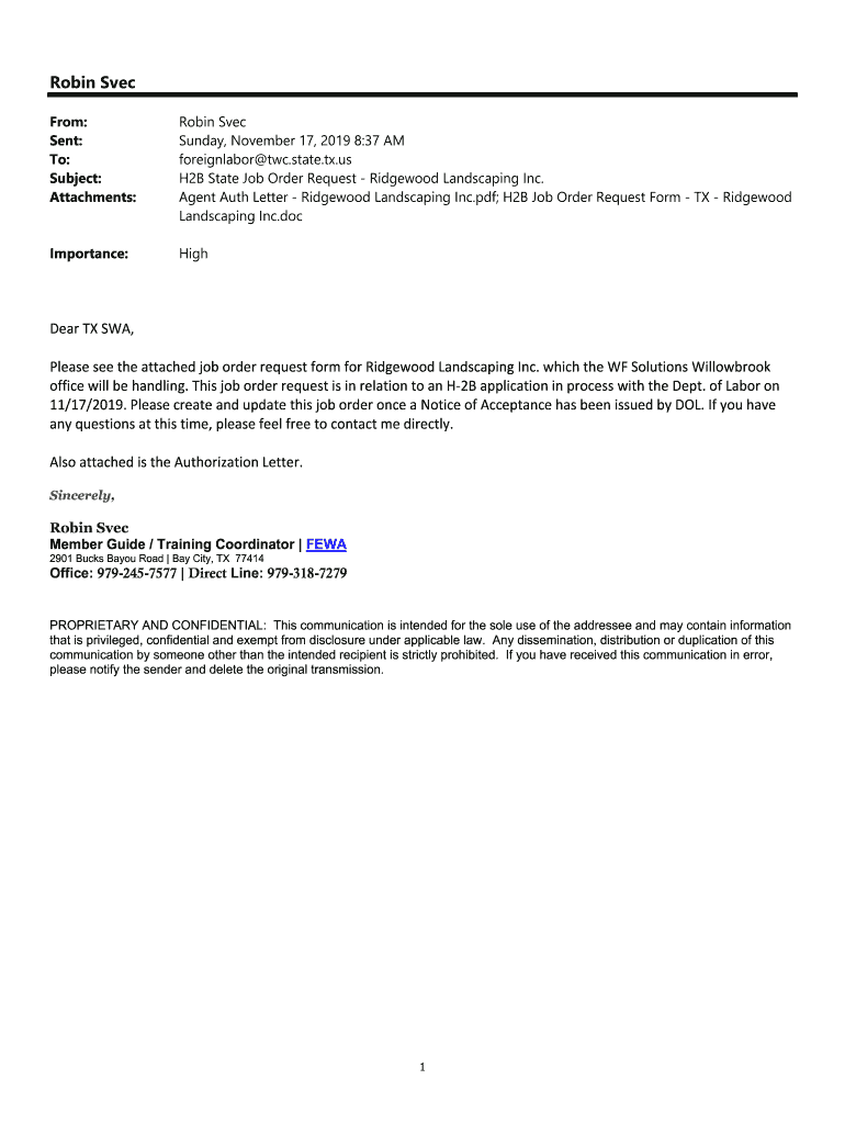 Fillable Online H2B State Job Order Request - Ridgewood Landscaping Inc ...