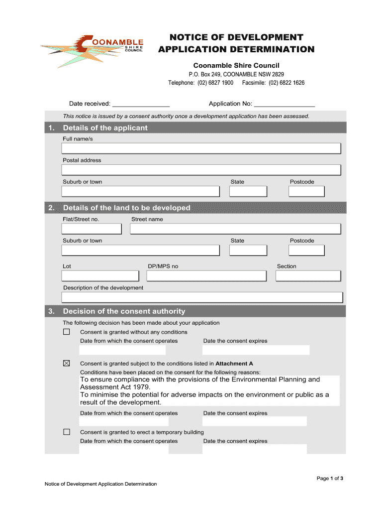 Fillable Online Notice of Development Application Determination Form ...