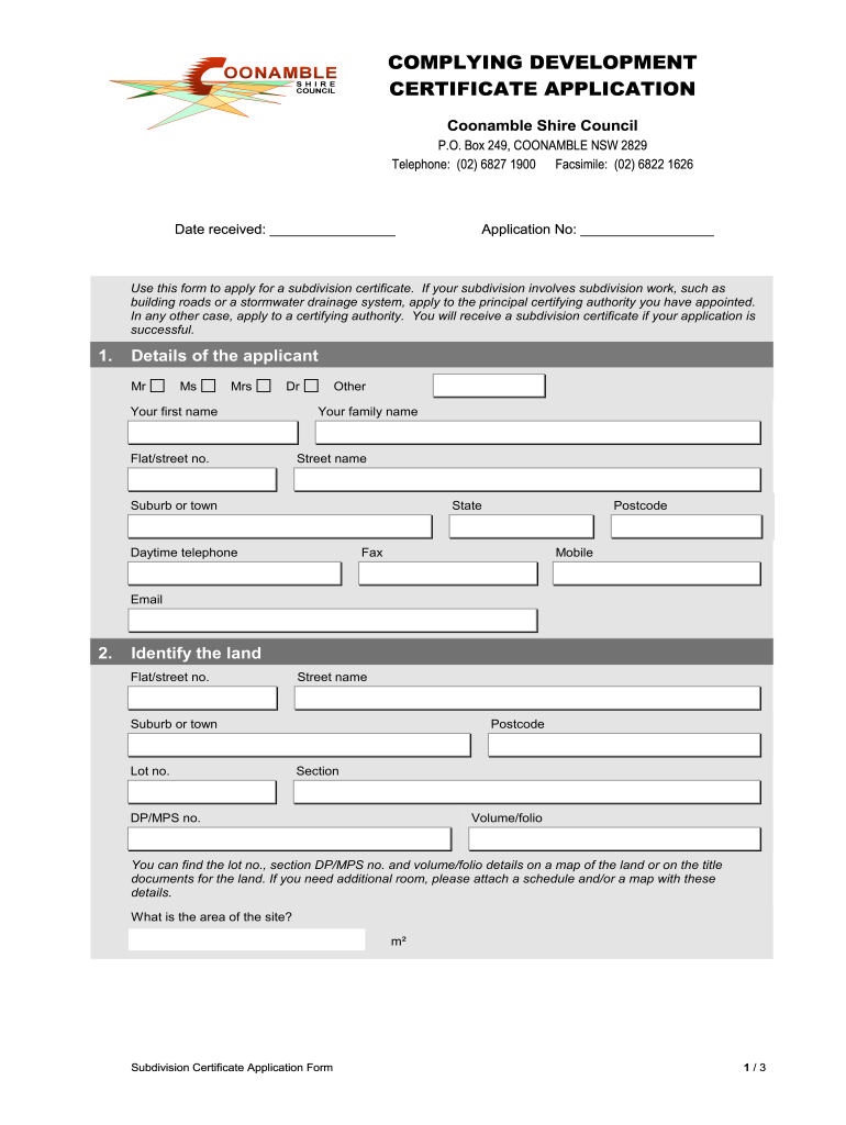 Fillable Online Subdivision Certificate Application Form.doc Fax Email Print - pdfFiller
