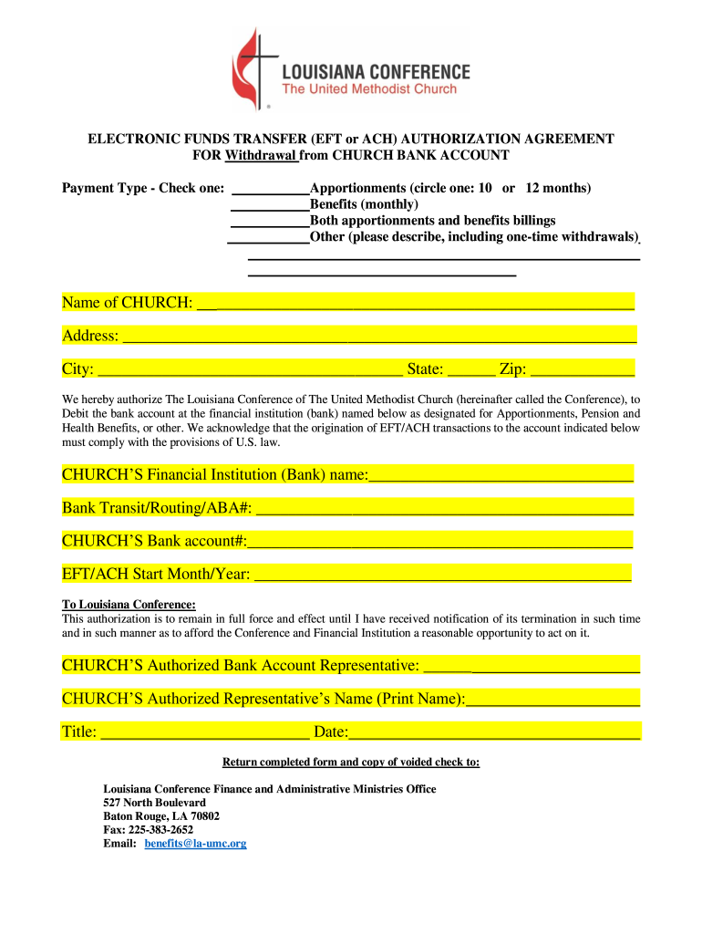 Fillable Online ELECTRONIC FUNDS TRANSFER (EFT or ACH) AUTHORIZATION ...