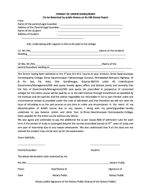 Fillable Online FORMAT OF UNDERTAKING/BOND Fax Email Print - pdfFiller
