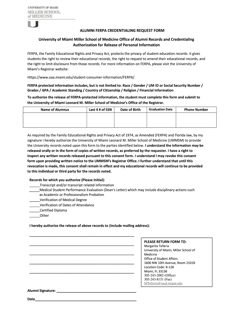 Fillable Online ALUMNI FERPA CREDENTIALING REQUEST FORM Fax Email Print ...