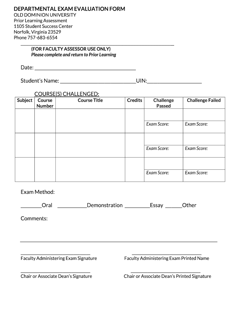 Fillable Online DEPARTMENTAL EXAM EVALUATION FORM Fax Email Print ...