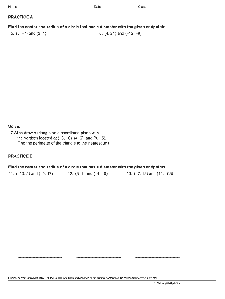 Fillable Online Find the center-radius form for the circle having the ...
