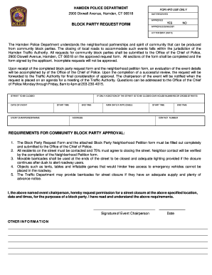 Fillable Online BLOCK PARTY REQUEST FORM - HAMDEN POLICE Fax Email ...
