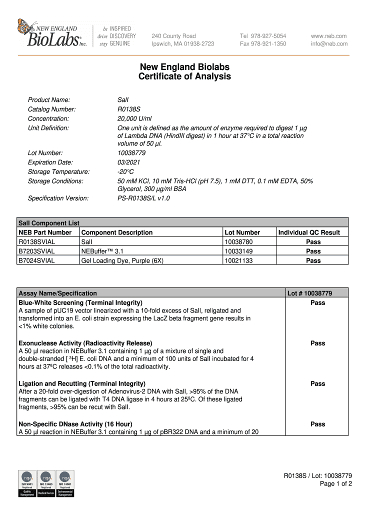 Fillable Online SalI Component List Fax Email Print - pdfFiller