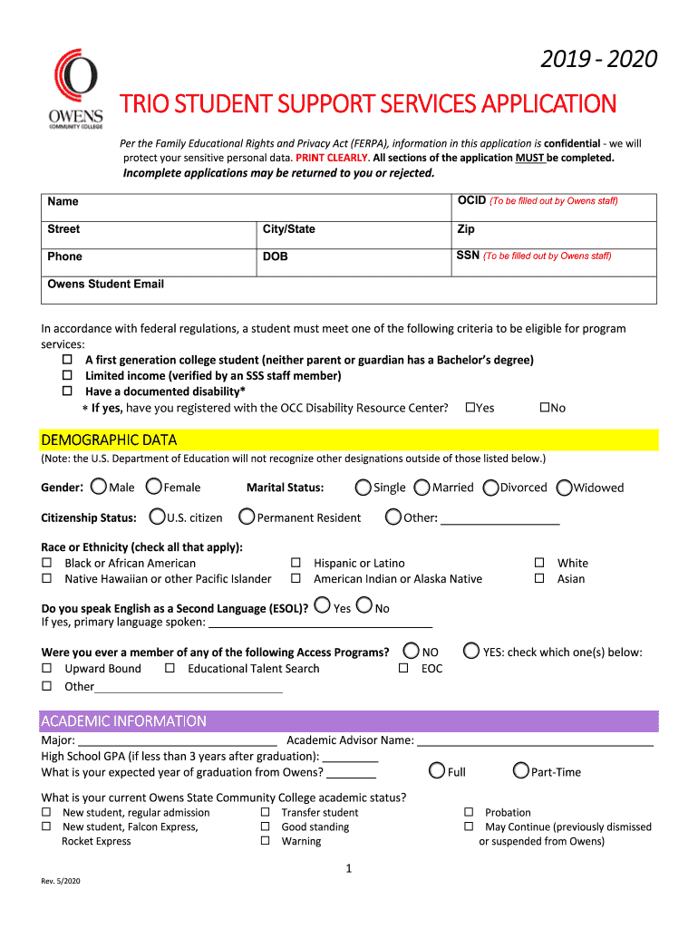 Fillable Online TRIO Application. TRIO SSS Application Fax Email Print ...