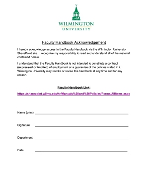 Fillable Online Faculty Handbook Acknowledgement Fax Email Print ...
