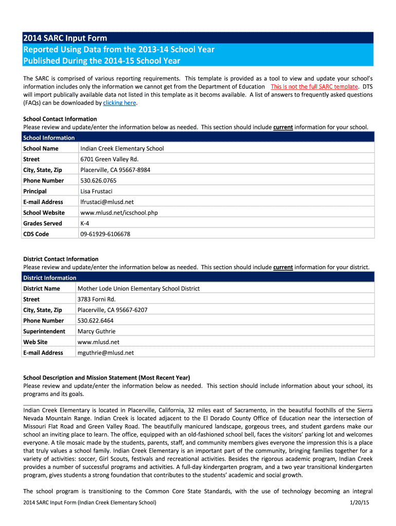 Fillable Online 2013-14 SARC Template in Word - SARC Reports Fax Email ...