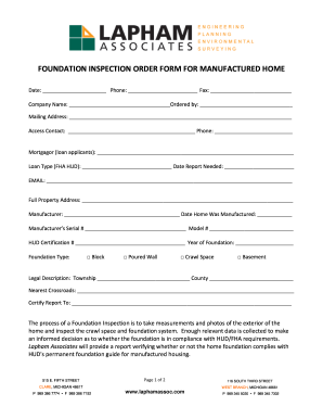 Fillable Online FOUNDATION INSPECTION ORDER FORM FOR MANUFACTURED HOME ...