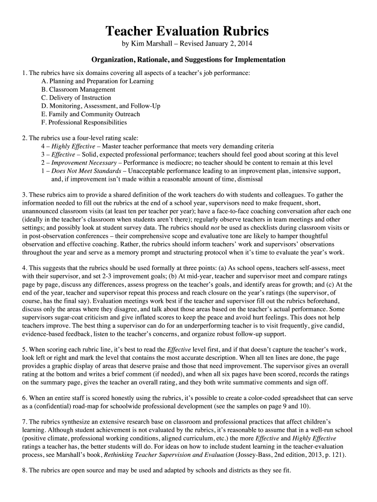 Fillable Online marshall teacher evaluation rubric Fax Email Print ...