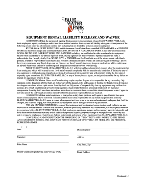 Fillable Online EQUIPMENT RENTAL LIABILITY RELEASE AND WAIVER Fax Email ...