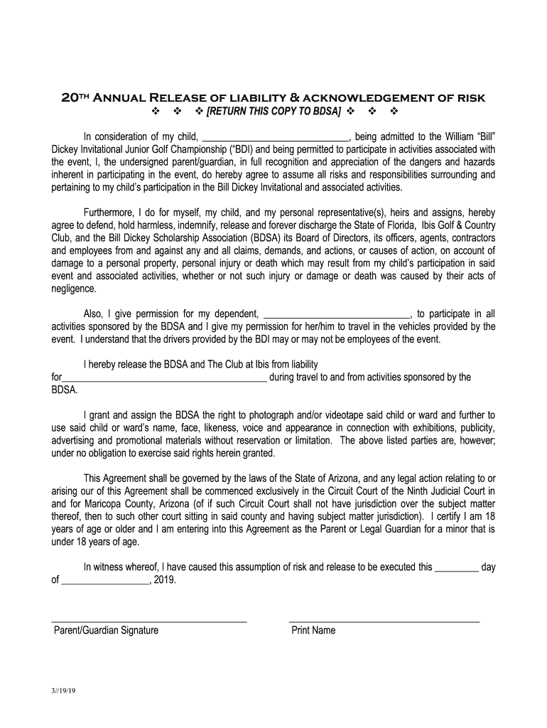 Fillable Online Release of liability & acknowledgement of risk Fax ...