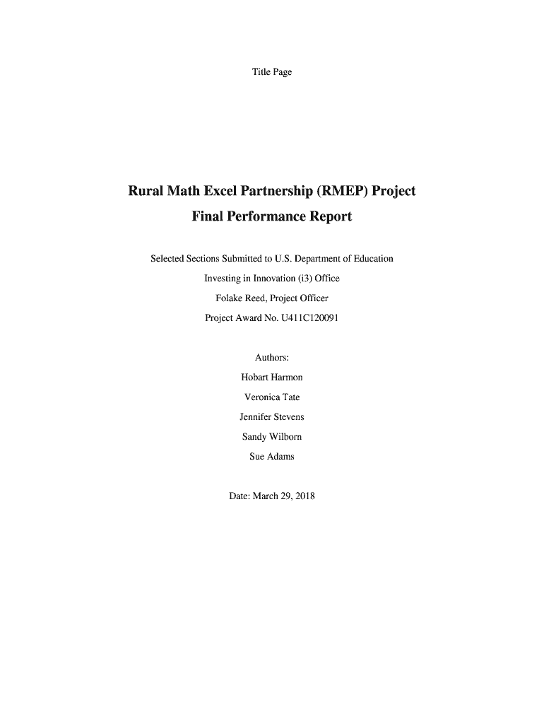 Fillable Online Rural Math Excel Partnership (RMEP) Project Final ...