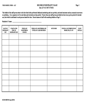 Fillable Online RECORD OF RESTRAINT USAGE Page 1 (See 22 VAC 40-73-710 ...